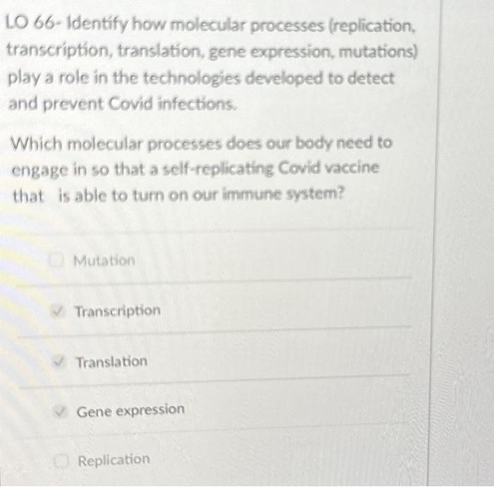 Solved O 66- Identify how molecular processes (replication, | Chegg.com