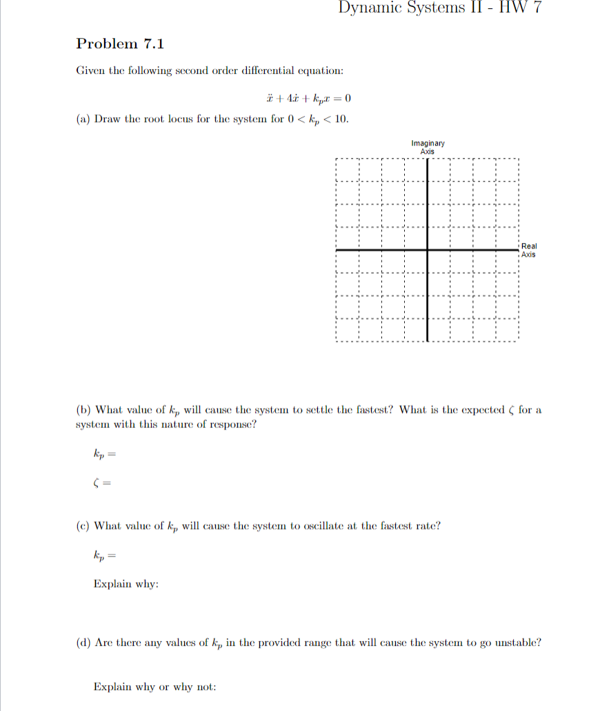 Solved Problem 7.1Given the following second order | Chegg.com