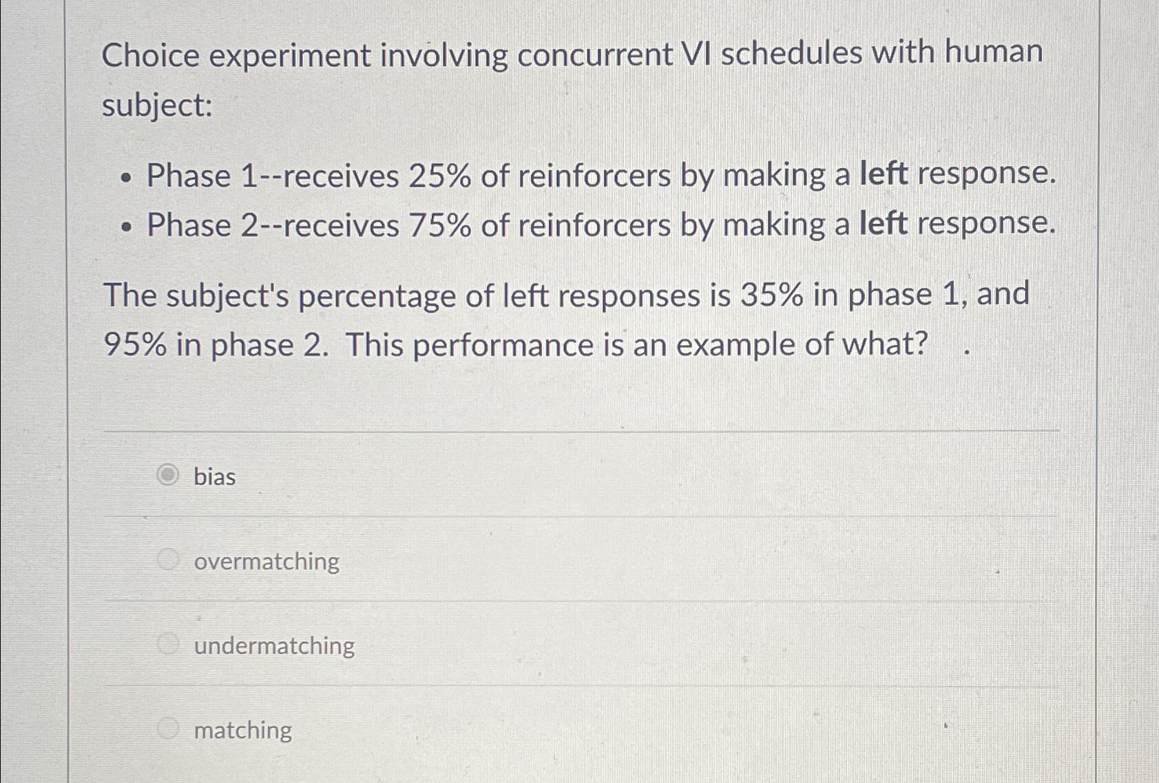 Solved Choice experiment involving concurrent VI schedules | Chegg.com