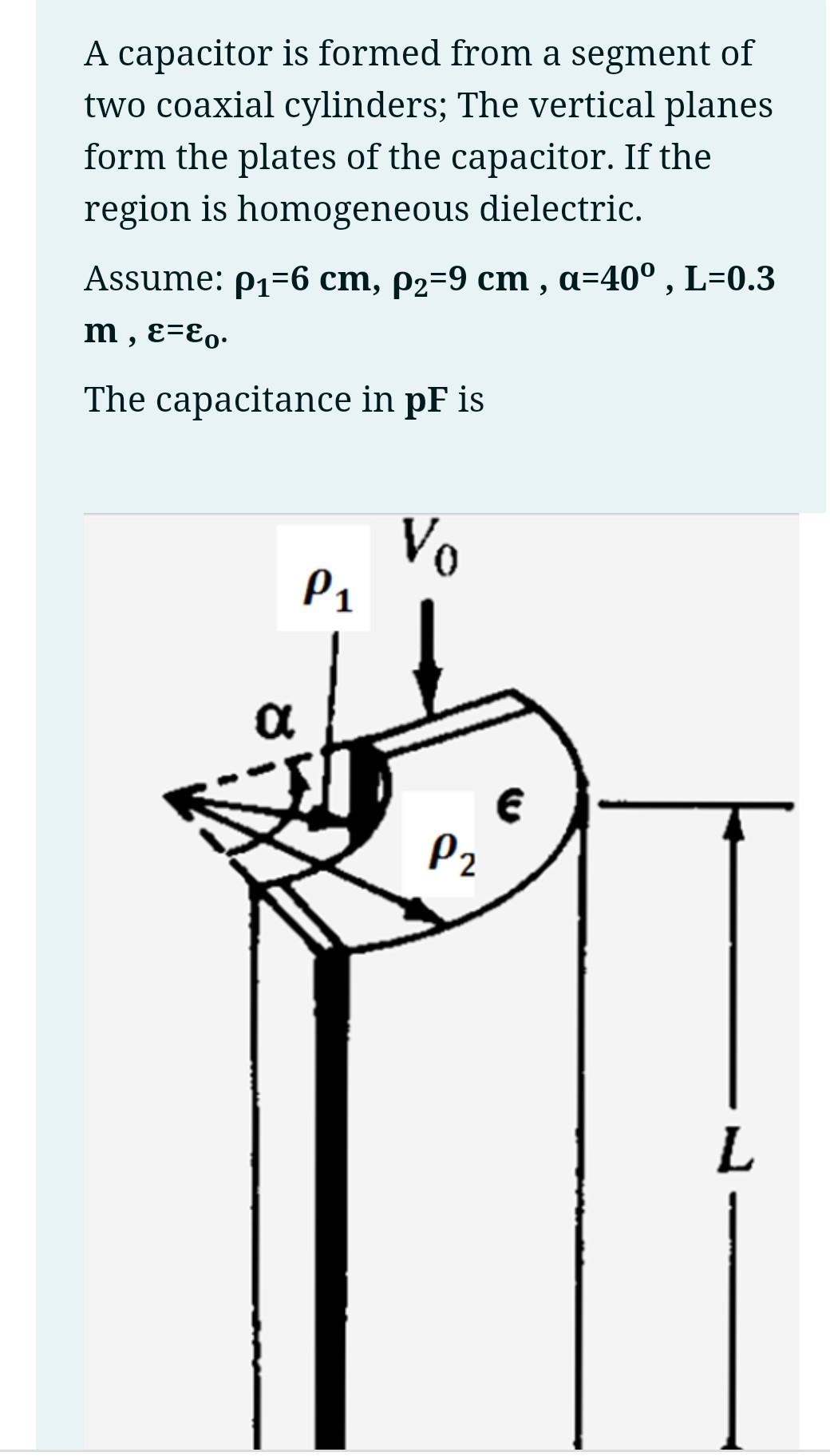 Solved A capacitor is formed from a segment of two coaxial | Chegg.com
