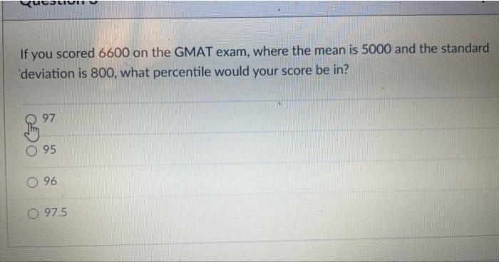 Solved If you scored 6600 on the GMAT exam, where the mean | Chegg.com