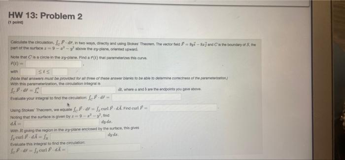 Solved HW 13: Problem 2 (1 point Calculate the chiulation, | Chegg.com