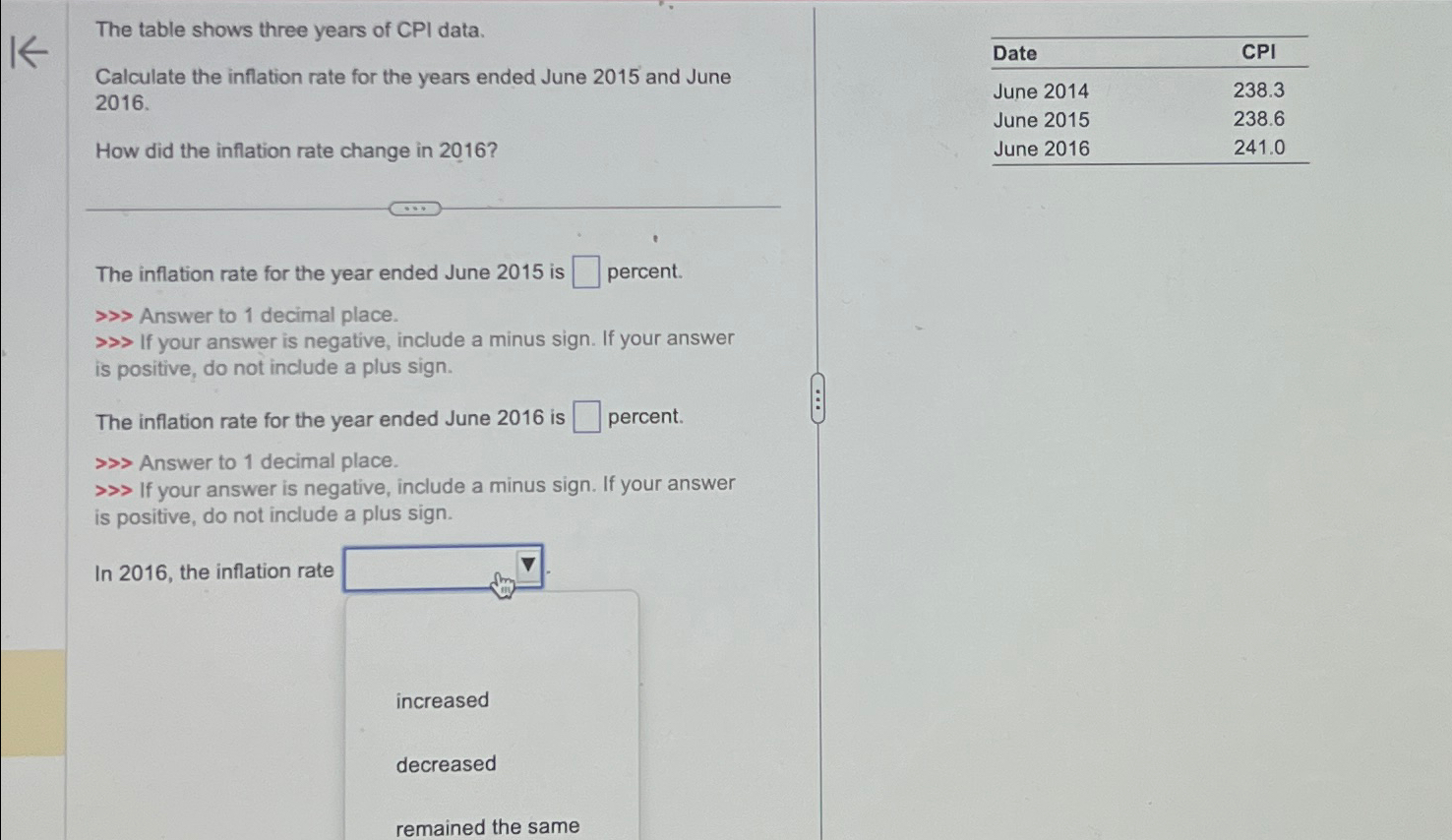 Solved The table shows three years of CPI data.Calculate the | Chegg.com
