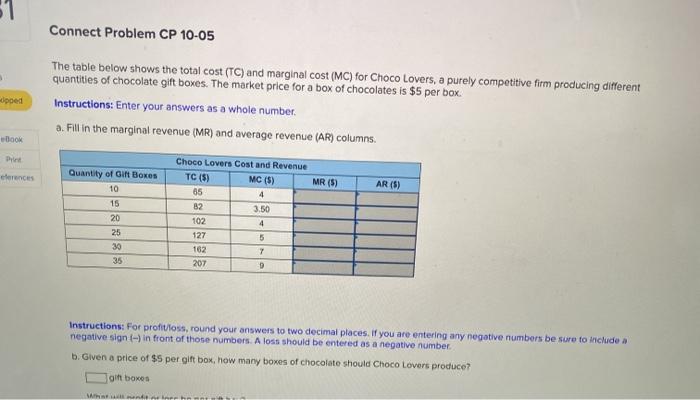 Solved 1 Connect Problem CP 10-05 poed The table below shows | Chegg.com