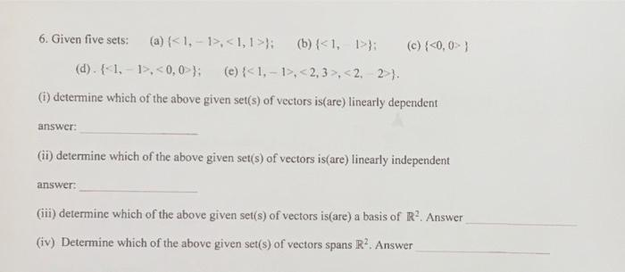 Solved 6. Given five sets: (a)( ; (b){ }; (c) | Chegg.com