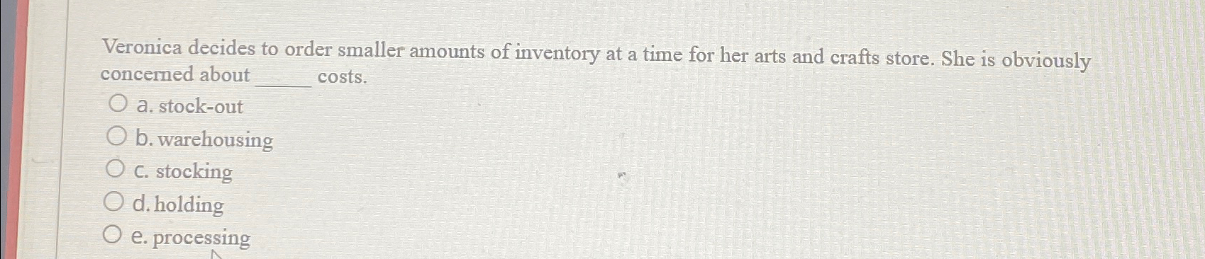 Solved Veronica decides to order smaller amounts of | Chegg.com