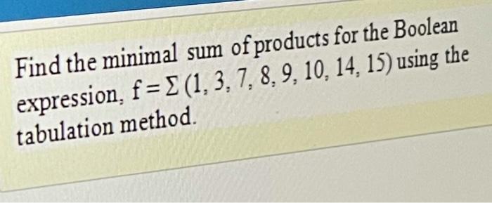 Solved Find the minimal sum of products for the Boolean | Chegg.com