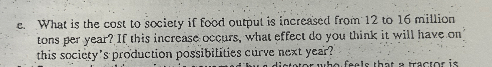Solved e. ﻿What is the cost to society if food output is | Chegg.com