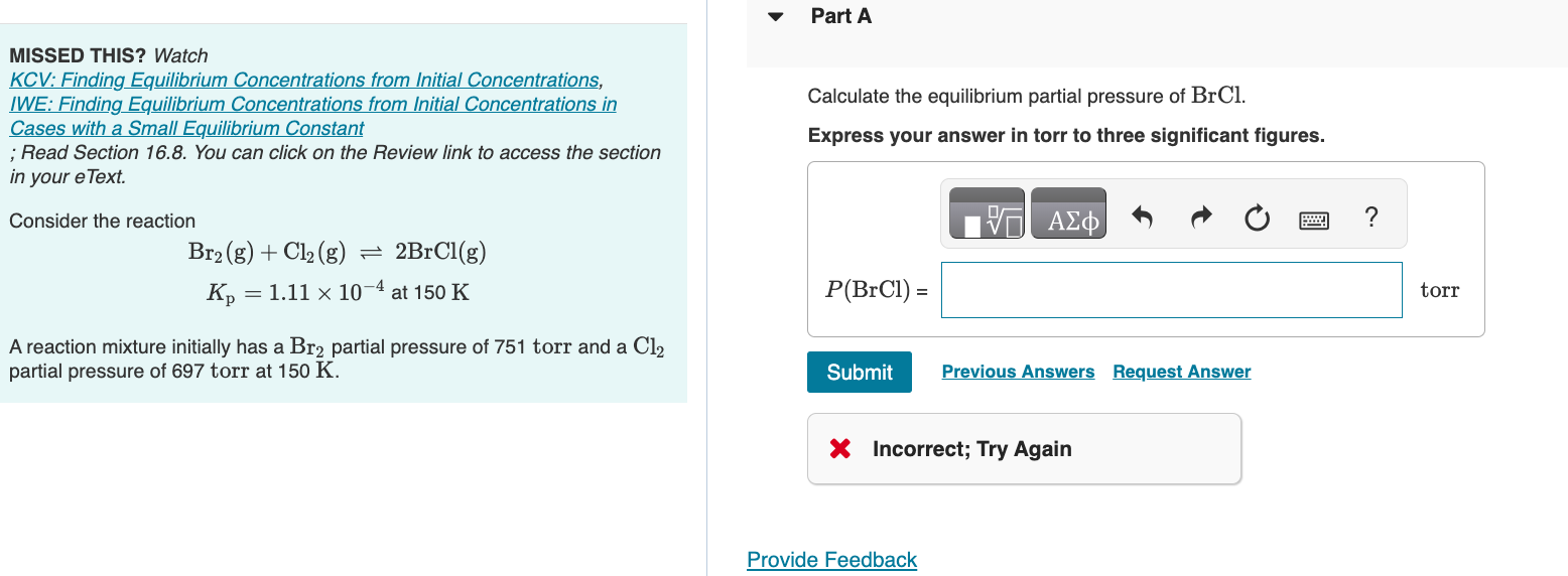 Solved help with "Calculate the equilibrium partial pressure | Chegg.com