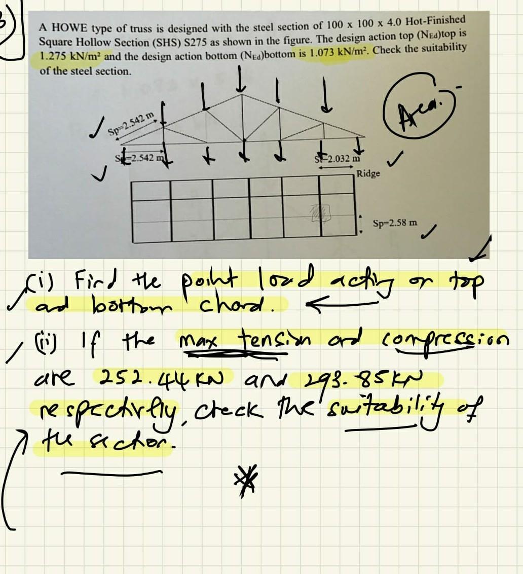 Solved A HOWE type of truss is designed with the steel | Chegg.com