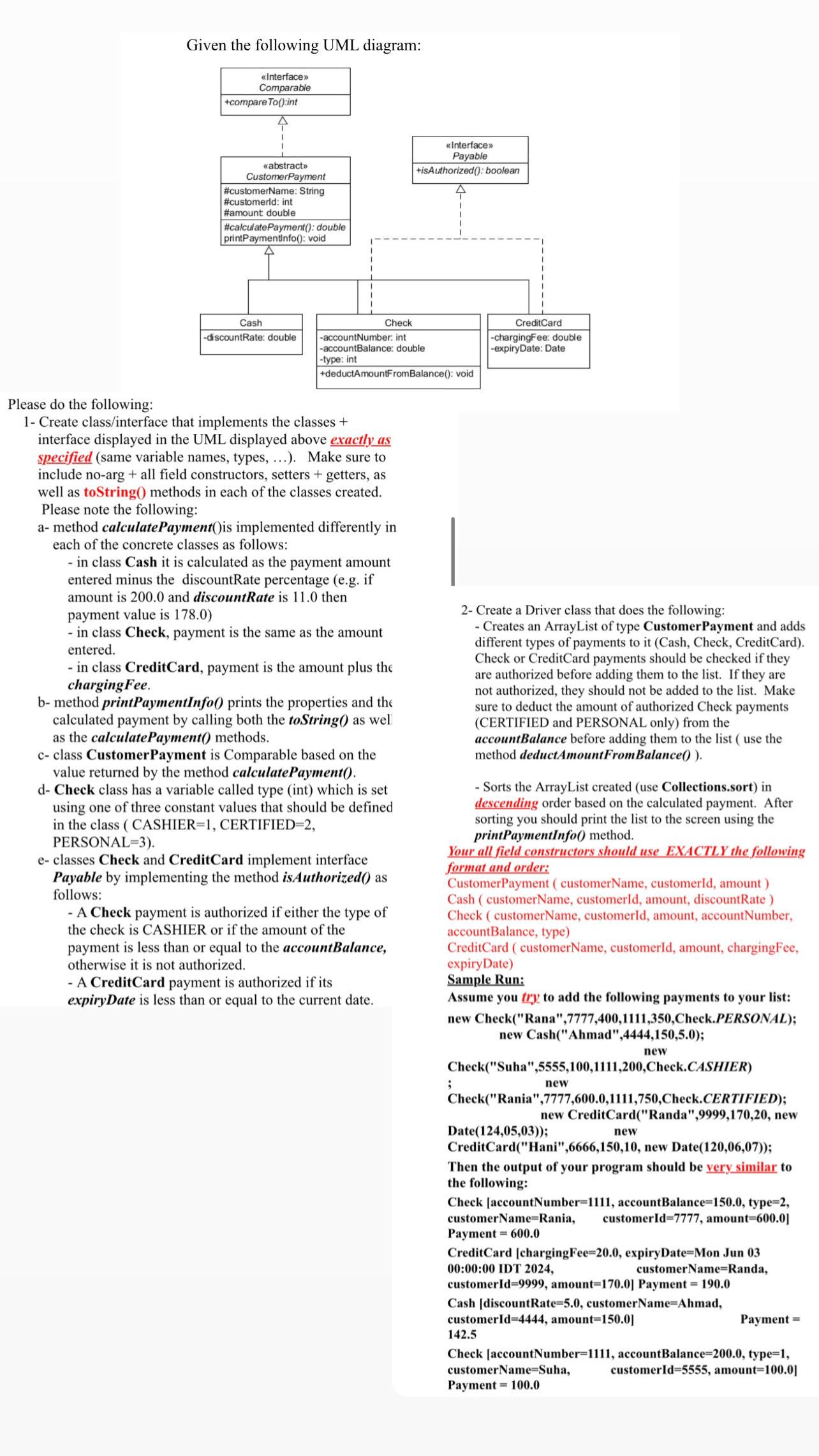 Solved Please make sure that your project calls the | Chegg.com
