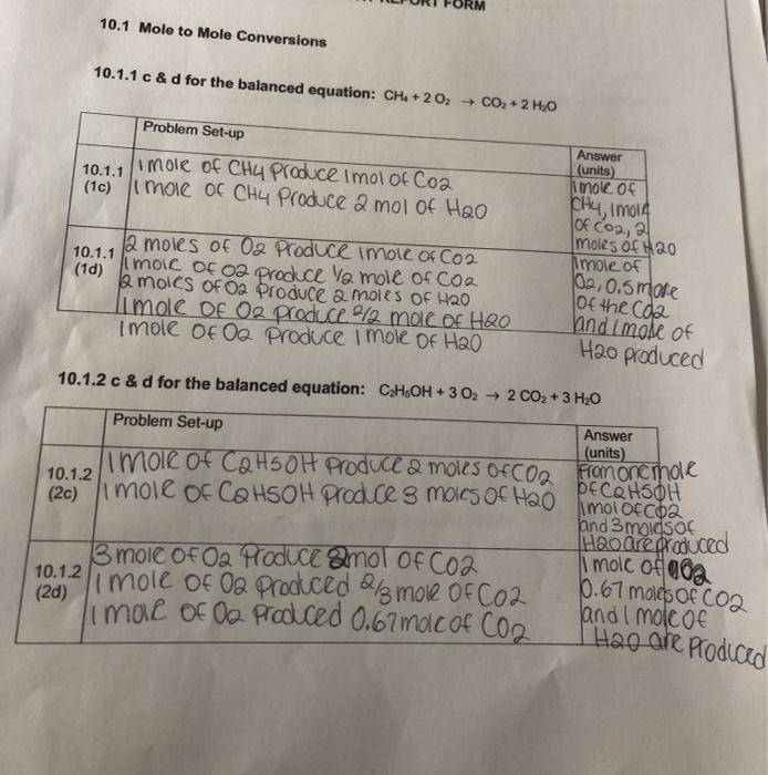 WORKSHEET 10.2: Stoichiometry: Gram of A to Mole of | Chegg.com