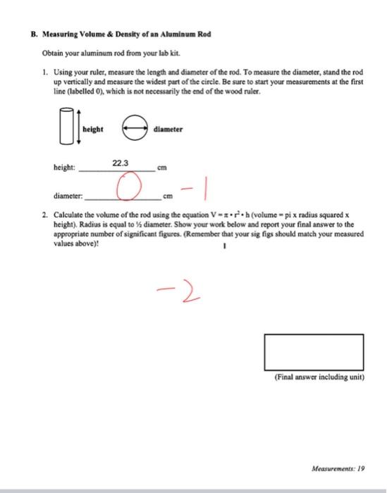 B. Measuring Volume & Density of an Aluminum Rod | Chegg.com