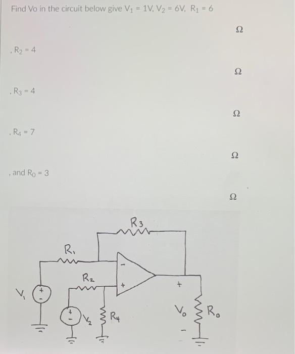 Solved Find Vo in the circuit below give V1 = 1V, V2 = 6V, | Chegg.com