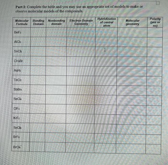 Solved Part I: Complete the table and you may use an | Chegg.com