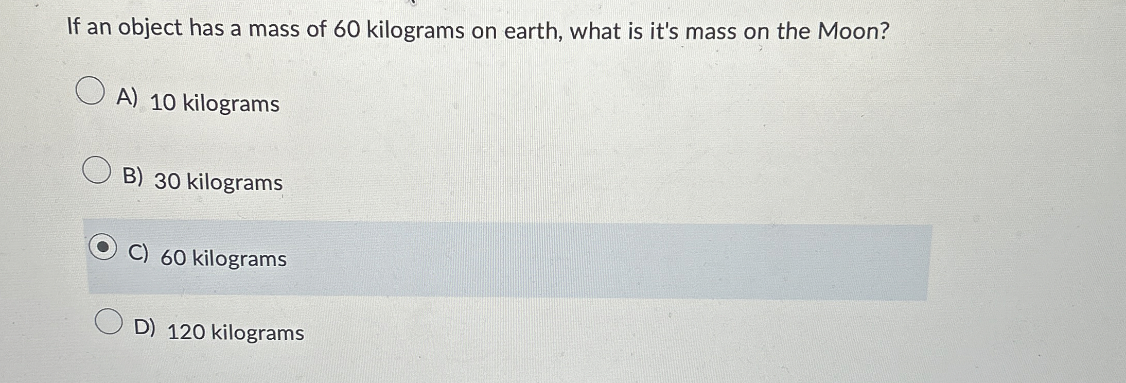 Solved If an object has a mass of 60 ﻿kilograms on earth, | Chegg.com