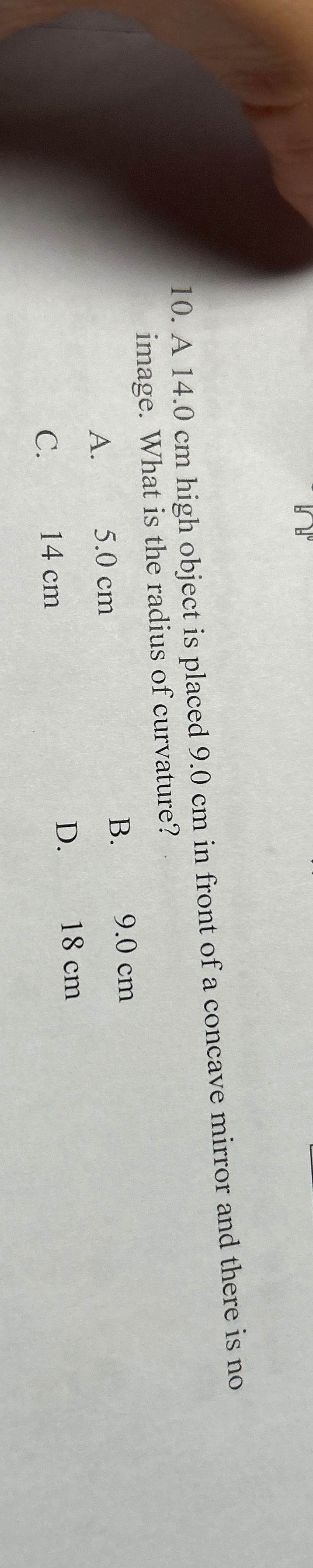 Solved A 14.0cm ﻿high object is placed 9.0cm ﻿in front of a | Chegg.com