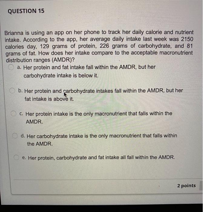 Solved Brianna is using an app on her phone to track her | Chegg.com