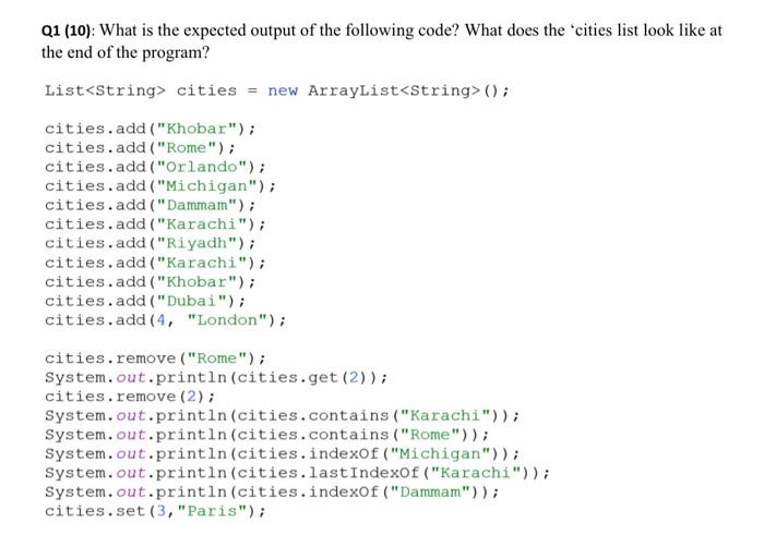 Solved Q1 (10): What is the expected output of the following | Chegg.com