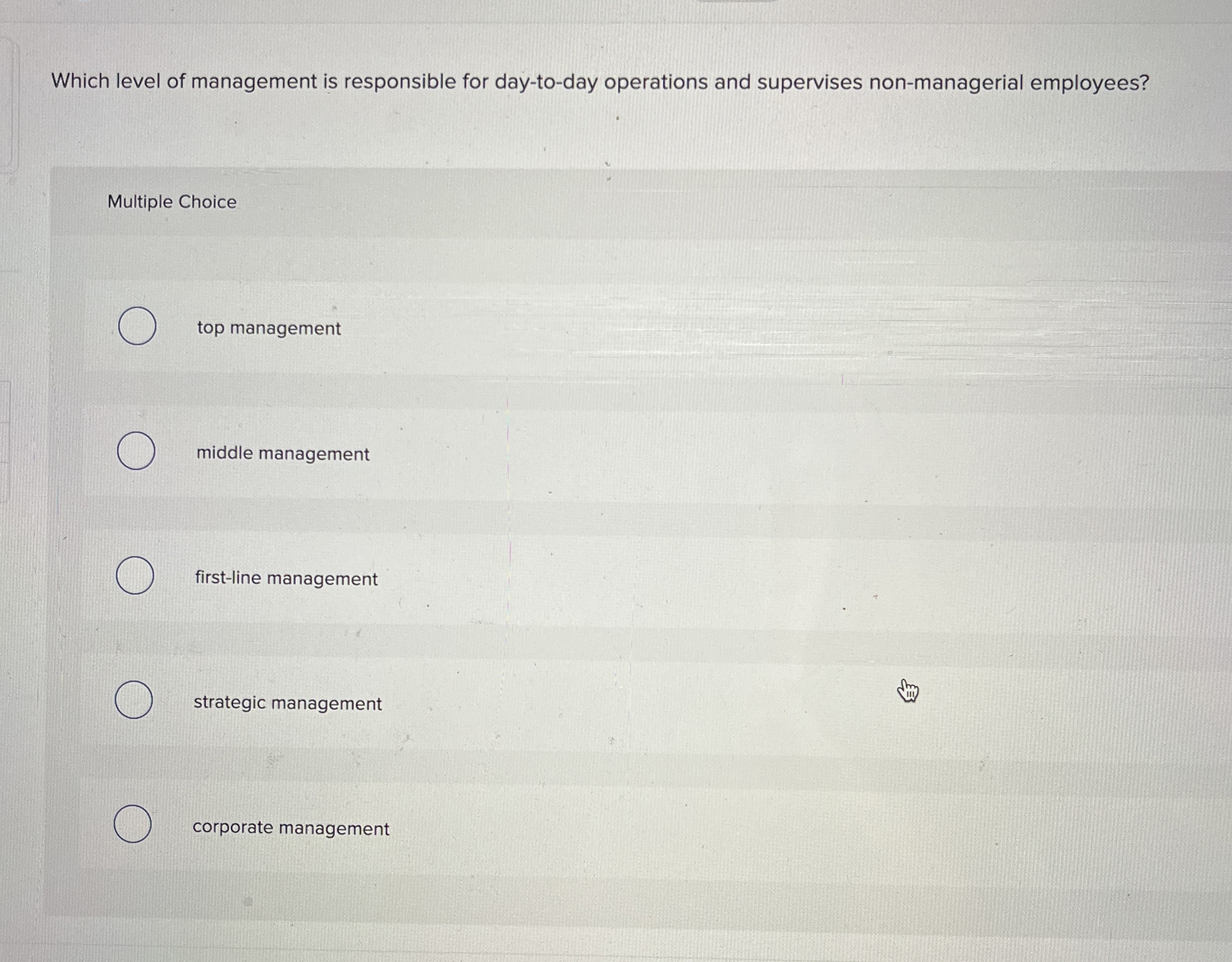 Solved Which level of management is responsible for | Chegg.com