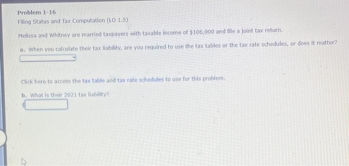 Solved Problem 1-16 Filing Status and Tax Computation (LO | Chegg.com