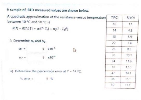 Solved Trac ΕΚΩ) ) A sample of RTD measured values are shown | Chegg.com