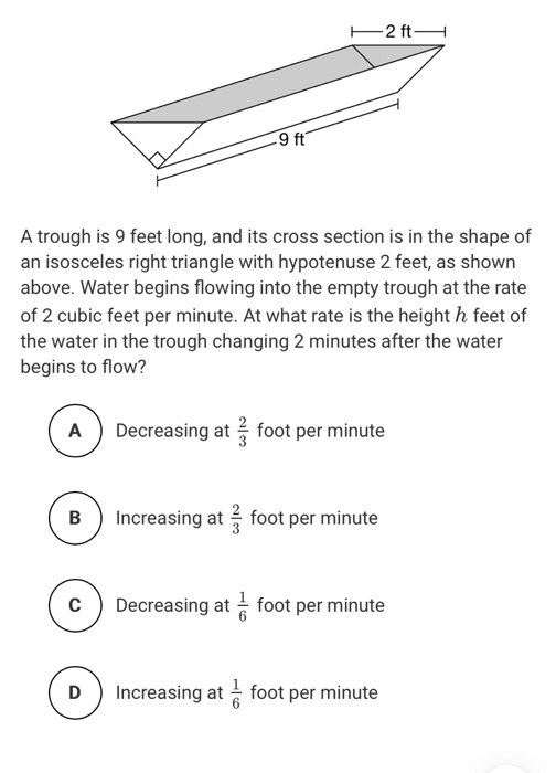 Solved 2 ft- 9 ft A trough is 9 feet long, and its cross | Chegg.com