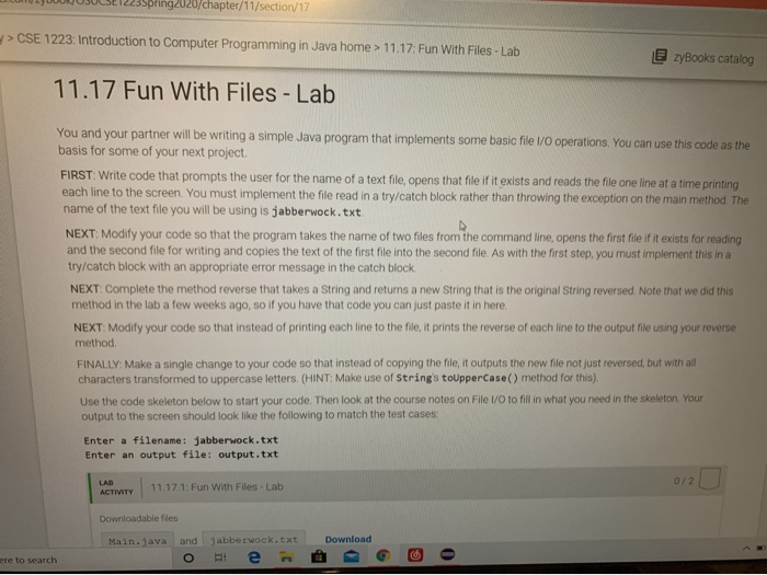 Solved /** * Program to copy one file into another, using | Chegg.com