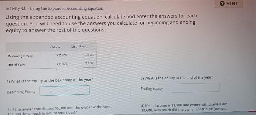 Activity 4.b - Using the Expanded Accounting Equation | Chegg.com