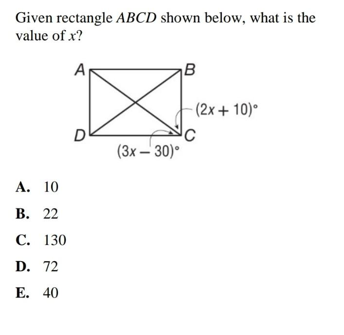 Solved Given rectangle ABCD shown below, what is the value | Chegg.com