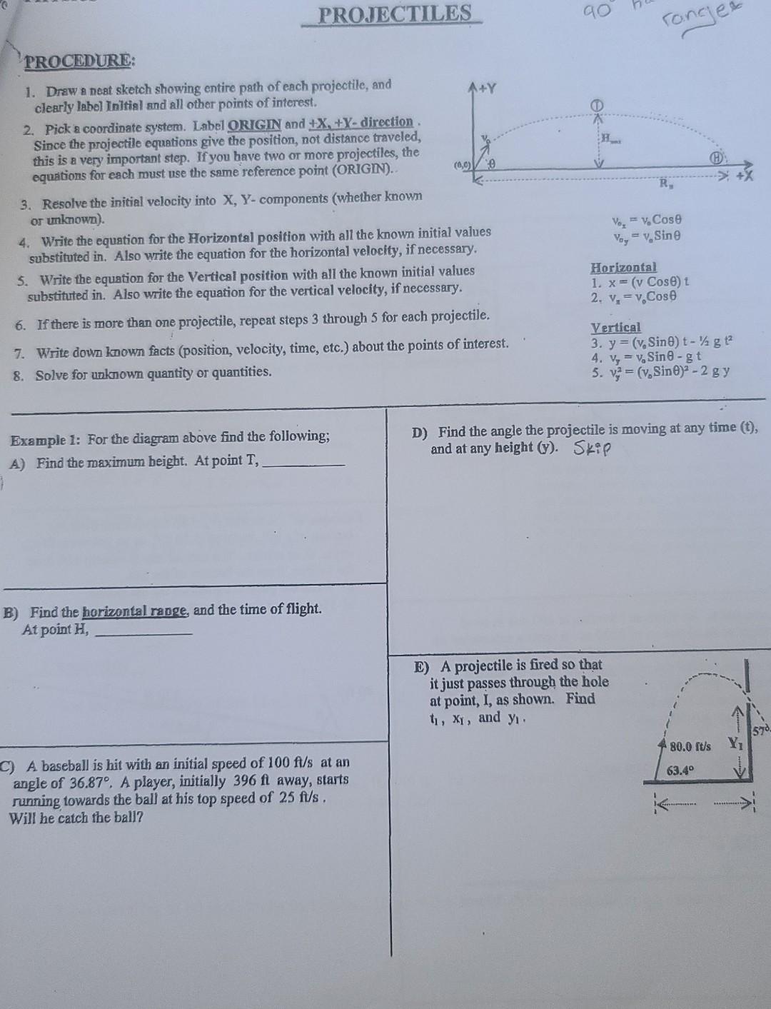 Solved PROJECTILES ao rangles PROCEDURE: V R, 1. Draw a neat | Chegg.com