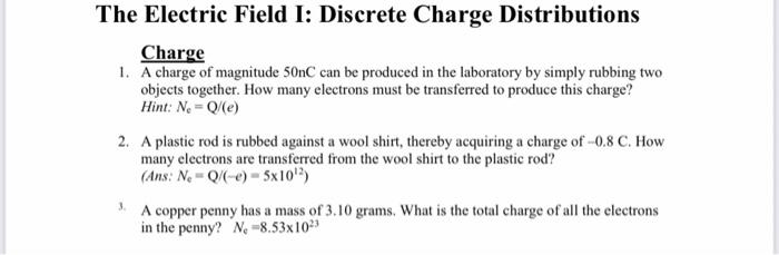 Solved The Electric Field I: Discrete Charge Distributions | Chegg.com