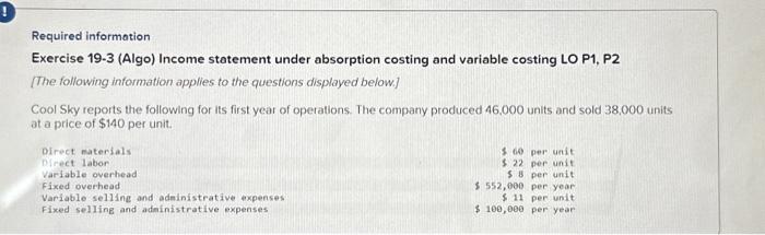 Solved Required information Exercise 19-3 (Algo) Income | Chegg.com