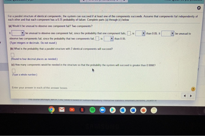Solved For a parallel structure of identical components, the | Chegg.com
