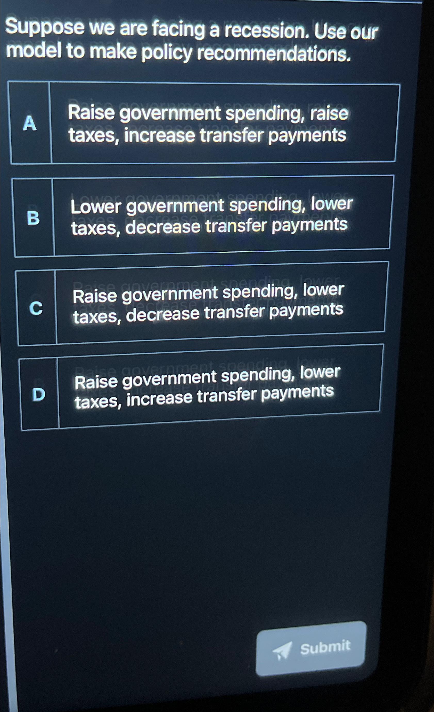 Solved Suppose we are facing a recession. Use our model to | Chegg.com