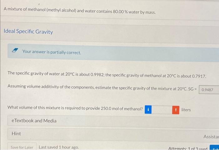 Solved A mixture of methanol (methyl alcohol) and water | Chegg.com