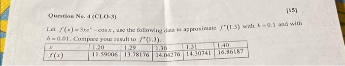 Solved Let f(x)=3xex−cosx, use the following data to | Chegg.com