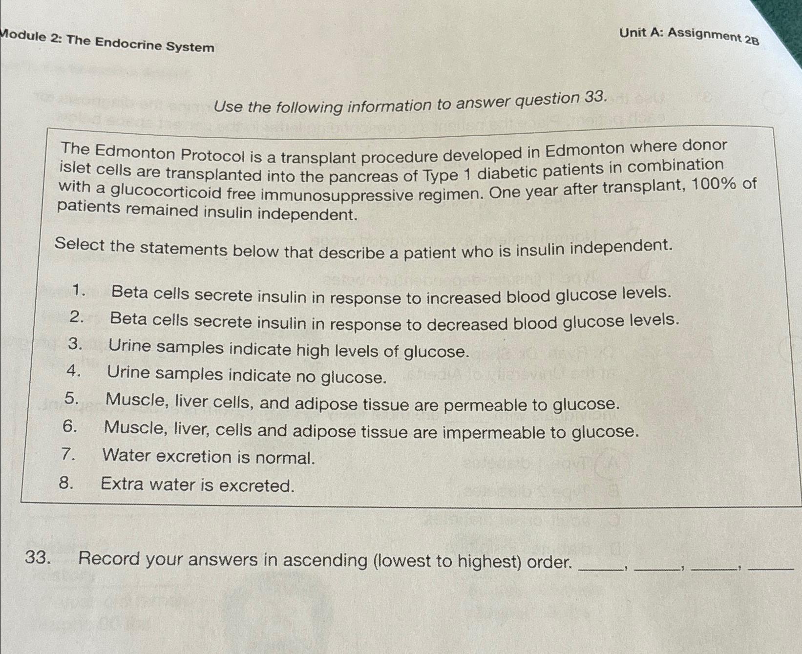 Module 2: The Endocrine SystemUnit A: Assignment | Chegg.com