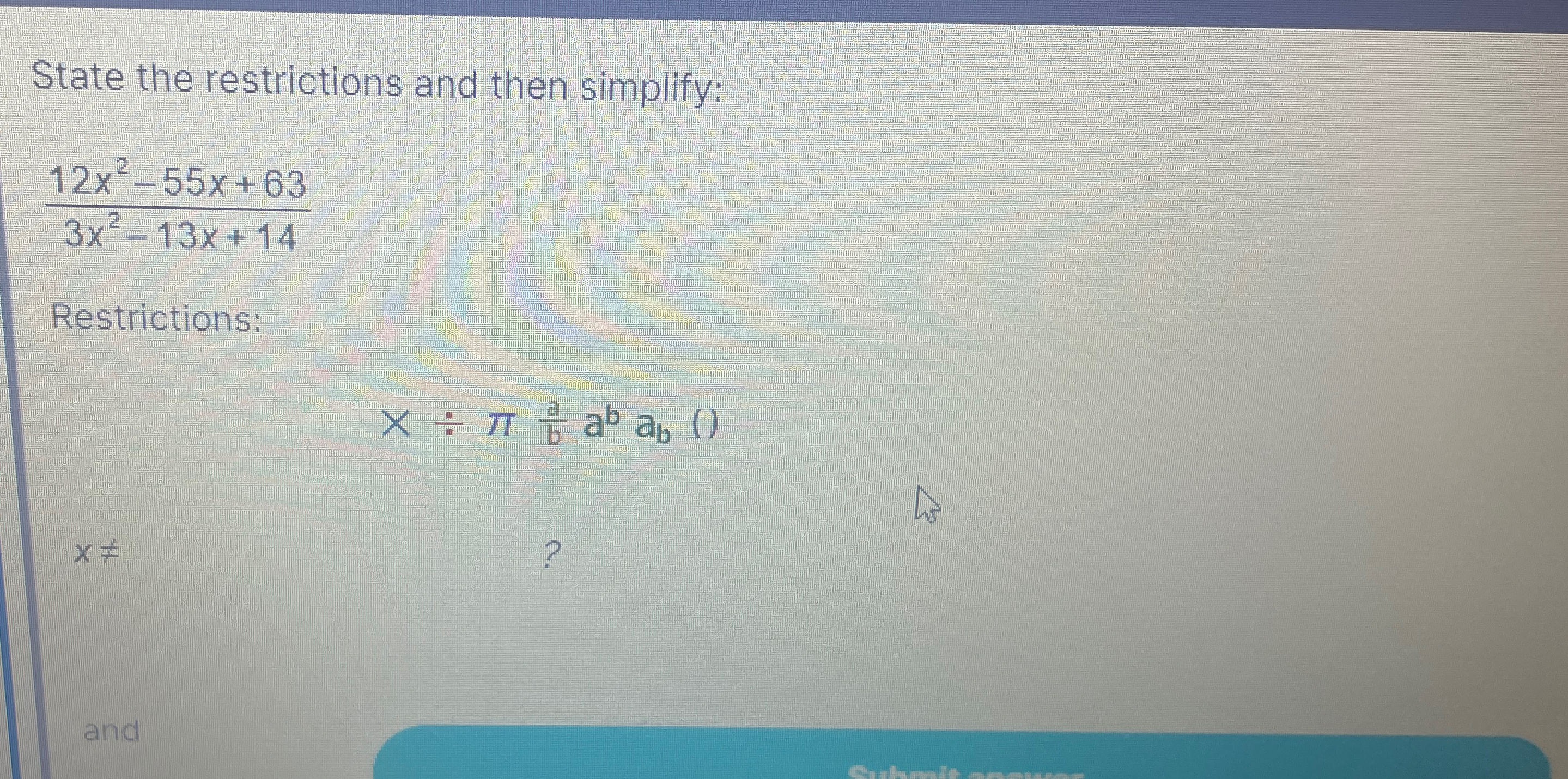 Solved State the restrictions and then | Chegg.com