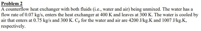 Solved Problem 2 A counterflow heat exchanger with both | Chegg.com