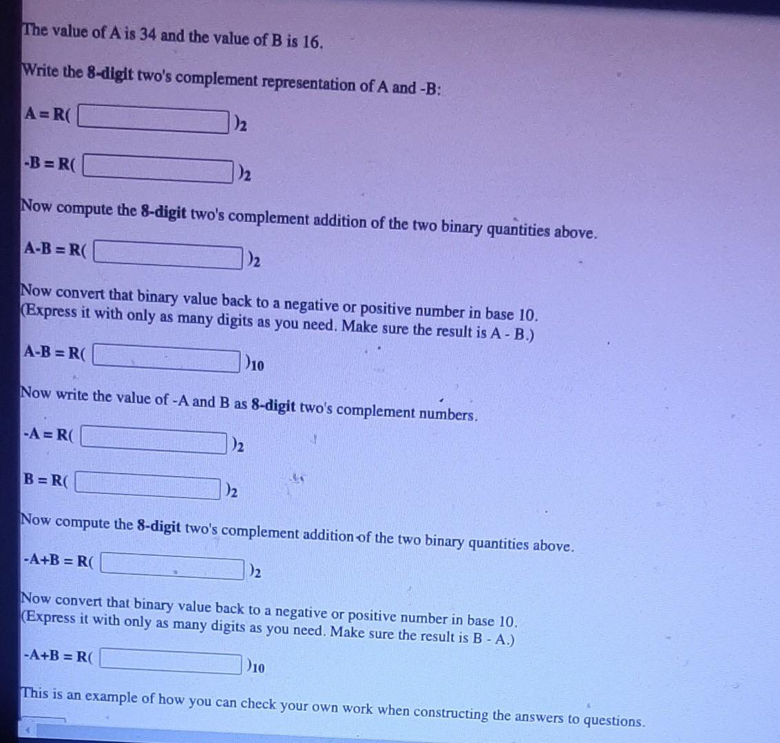 Solved Write the 8-digit two's complement representation of | Chegg.com
