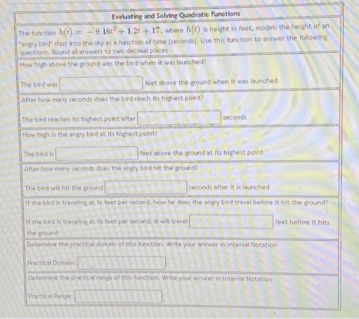 Solved Evaluating and Solving Quadratic Functions The | Chegg.com