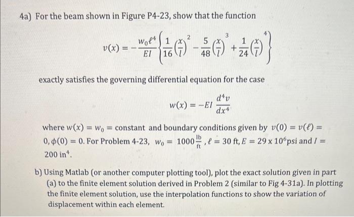 Solved 4a) For the beam shown in Figure P4-23, show that the | Chegg.com