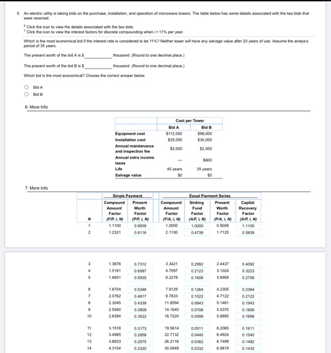 Solved 5. An electric utility is taking bids on the | Chegg.com