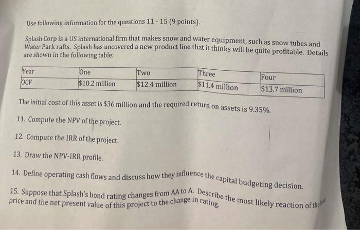 Solved Use following information for the questions 11 - 15 ( | Chegg.com