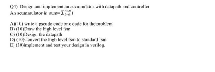 Q4) Design and implement an accumulator with datapath | Chegg.com