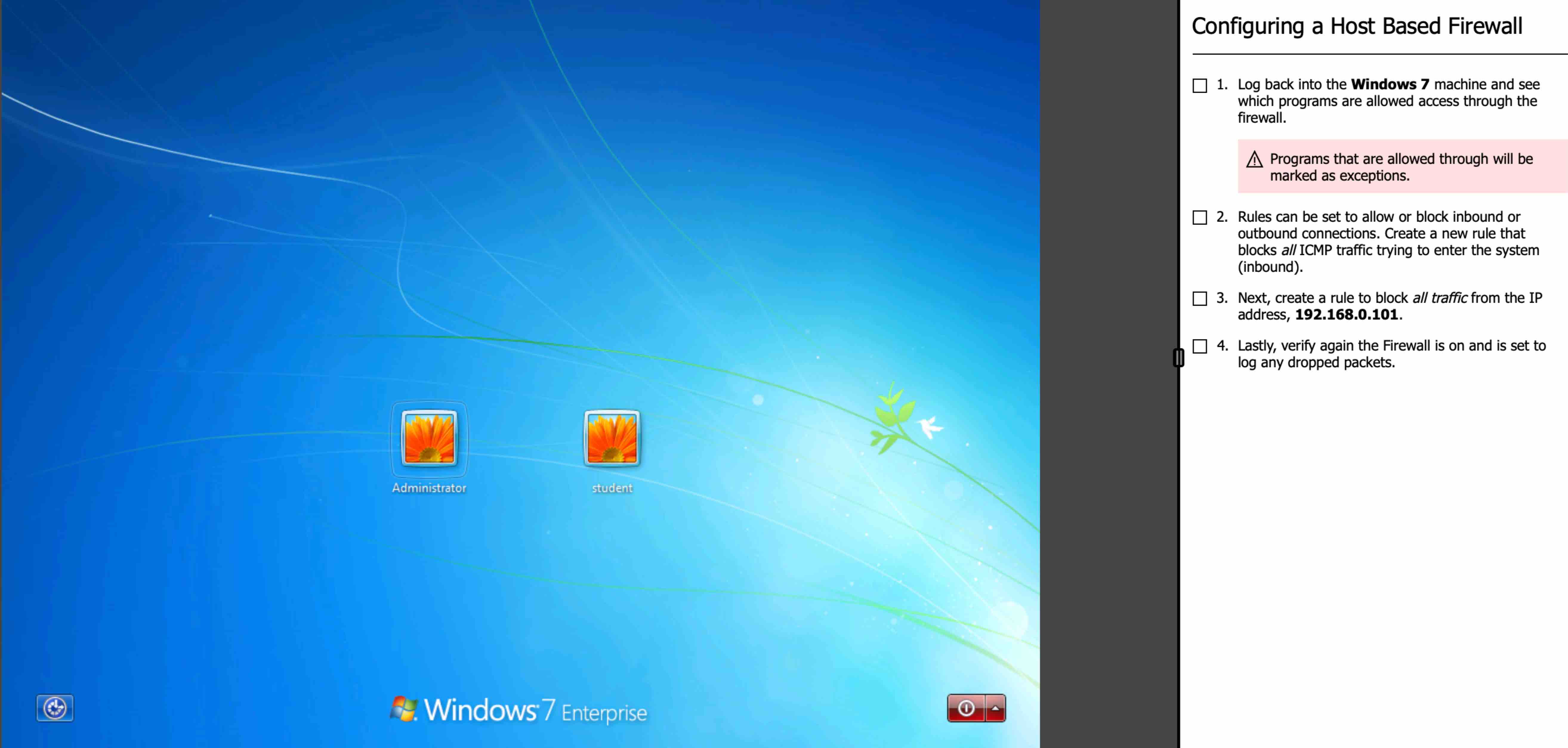 Solved Configuring a Host Based FirewallLog back into the | Chegg.com
