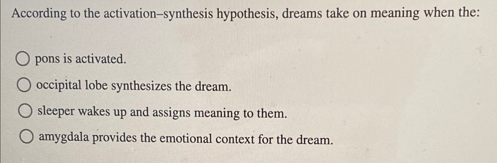 Solved According to the activation-synthesis hypothesis, | Chegg.com