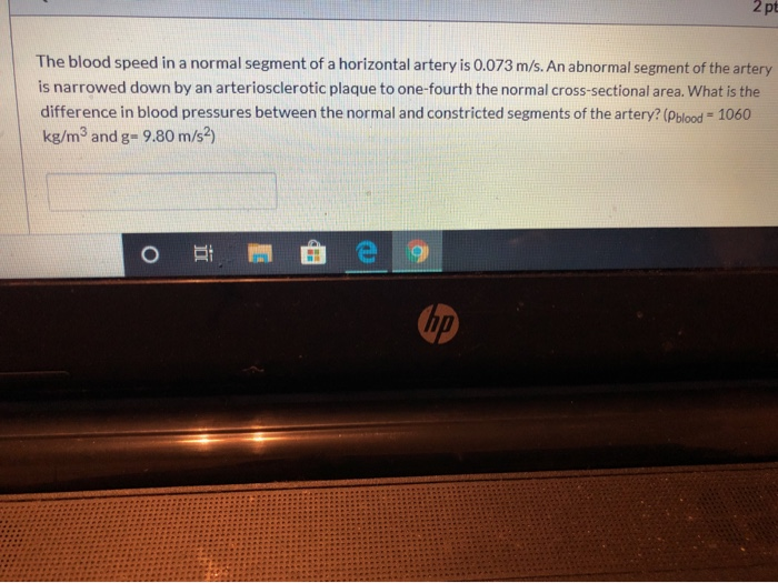 Solved 2 pt The blood speed in a normal segment of a | Chegg.com