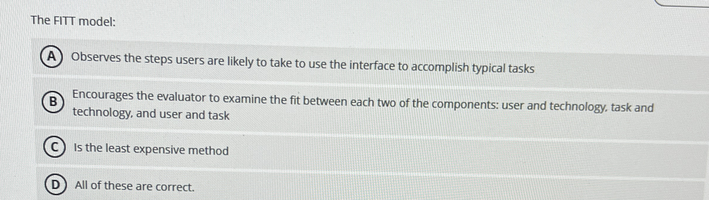 Solved The FITT model:Observes the steps users are likely to | Chegg.com